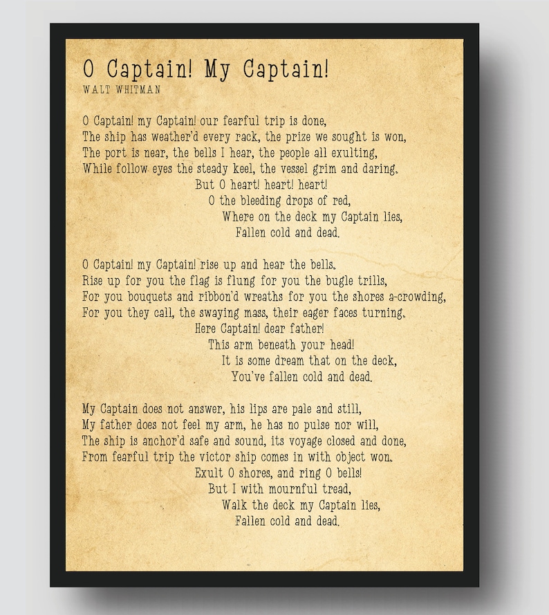 Oh Captain My Captain Walt Whitman Poetry Wall Art - Etsy UK