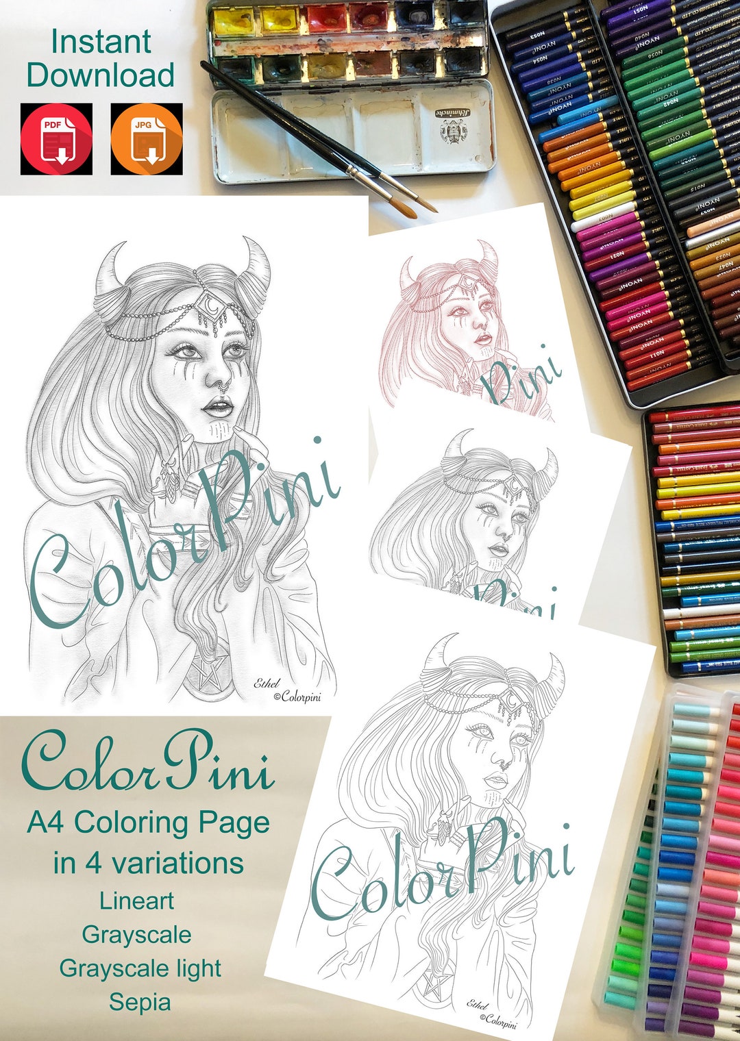 SORCERESS ETHEL Printable Adult Coloring Page - Etsy UK