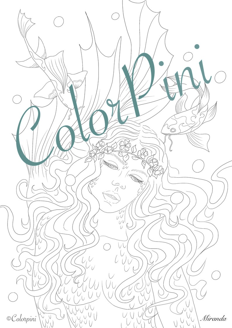 MERMAID MIRANDA Printable Adult Coloring Page - Etsy