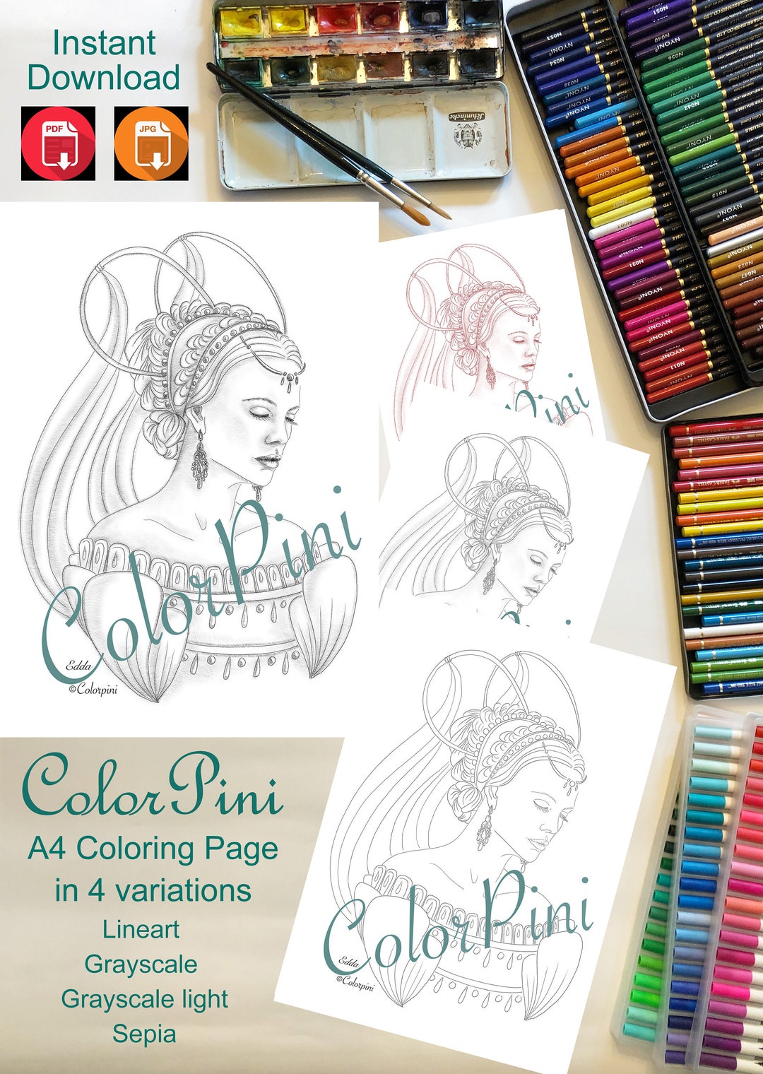 SNOW QUEEN EDDA Printable Adult Coloring Page - Etsy