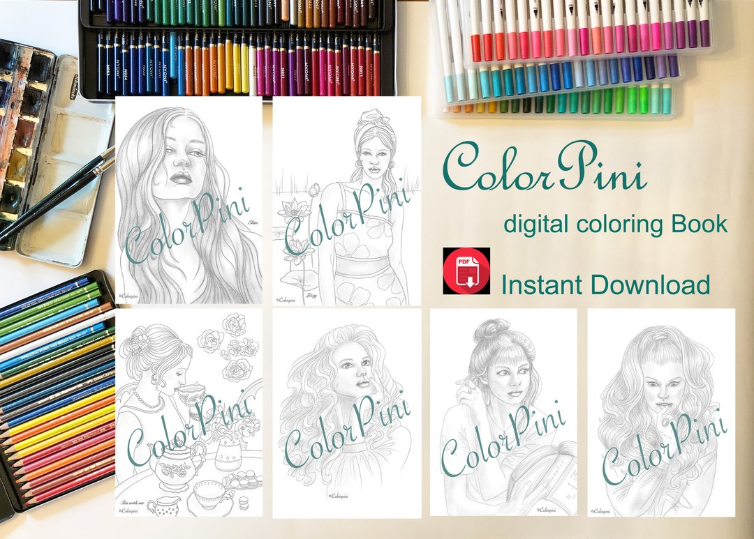 ME TIME : Printable Adult Coloring Book Hand-drawn Grayscale & Line Art ...