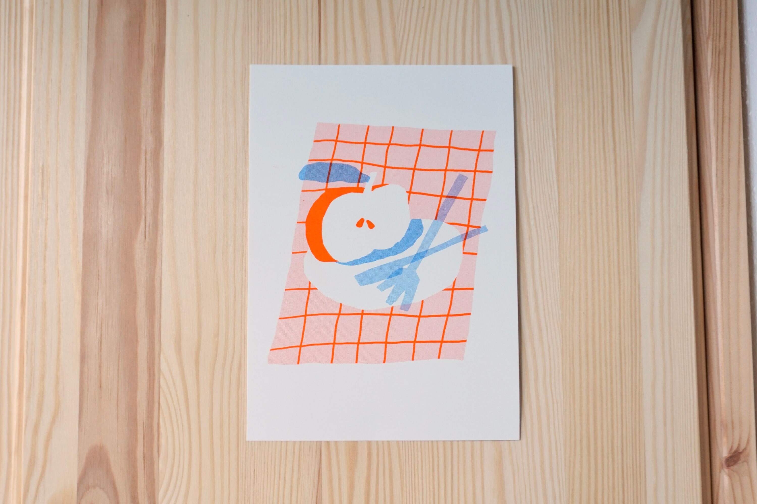 Apple Riso Print Illustration - Etsy
