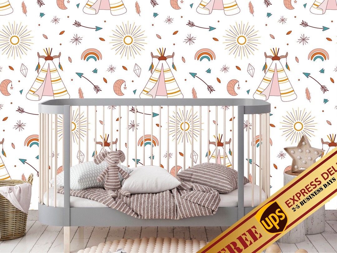 Native American Wall Mural Removable. Indian Wallpaper Baby Boys Room ...