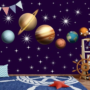 Solar System Wallpaper Kids Outer Space Wall Mural Boys - Etsy