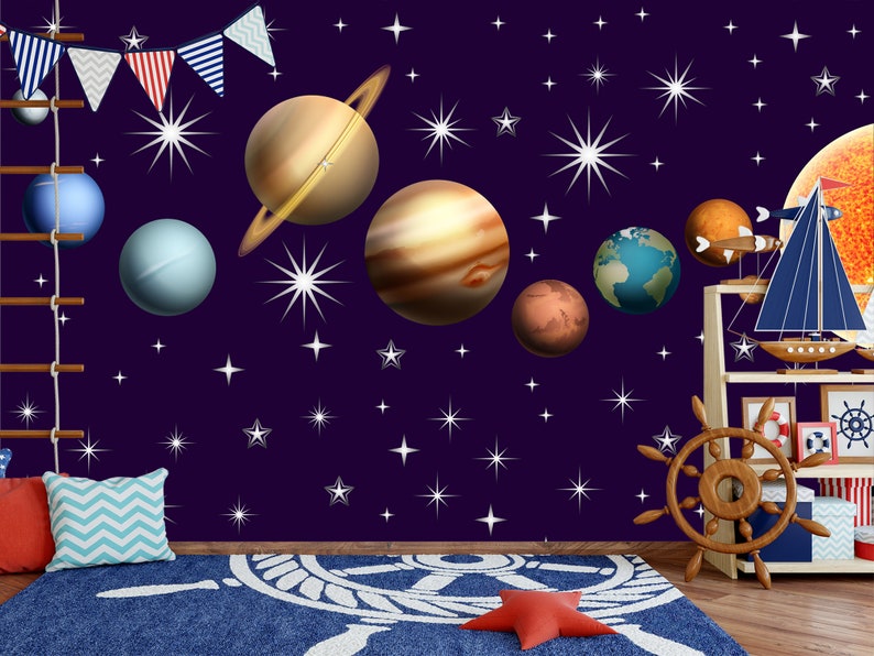Solar System Wallpaper Kids Outer Space Wall Mural Boys - Etsy