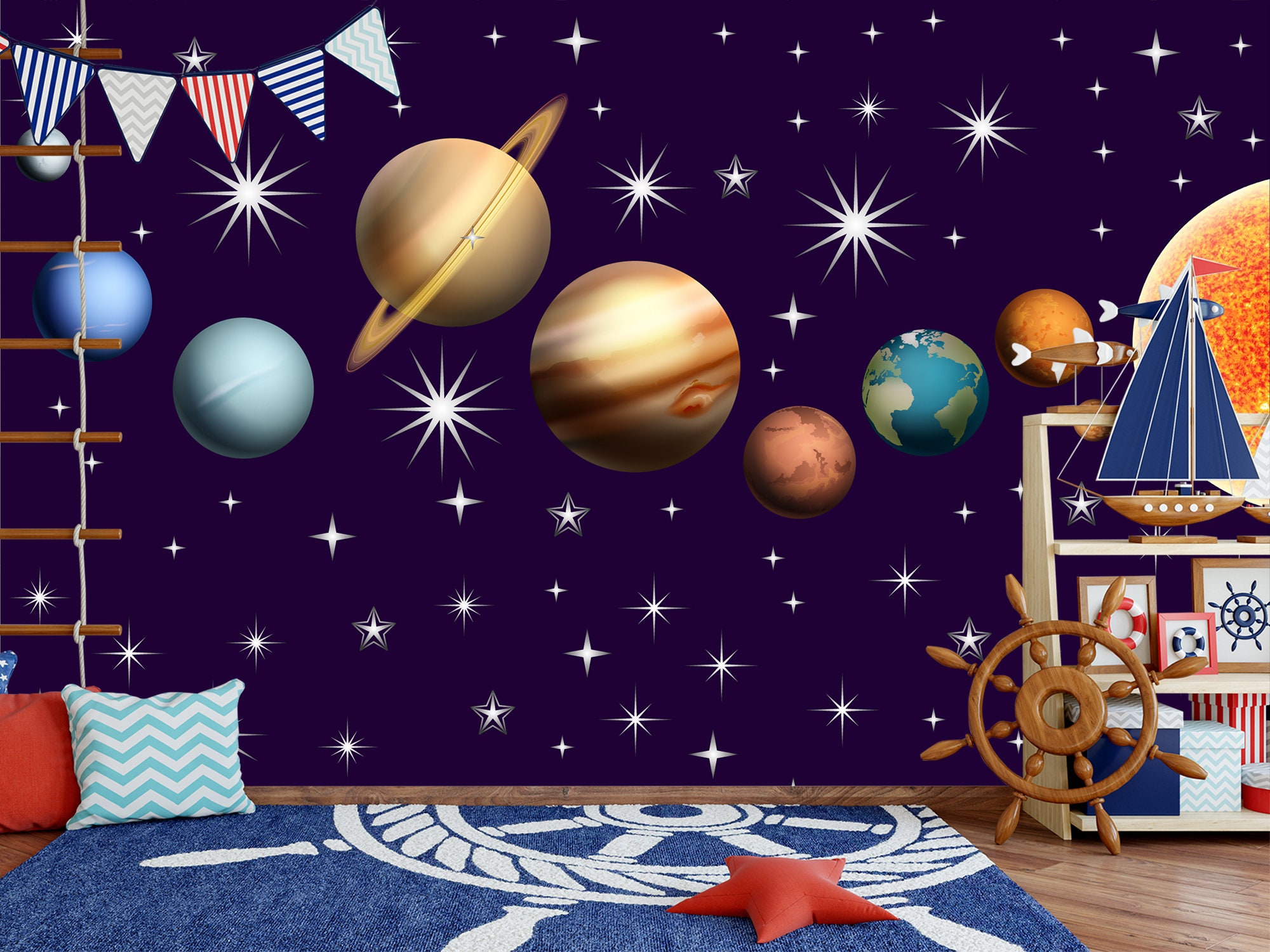 Solar System Wallpaper Kids Outer Space Wall Mural Boys | Etsy