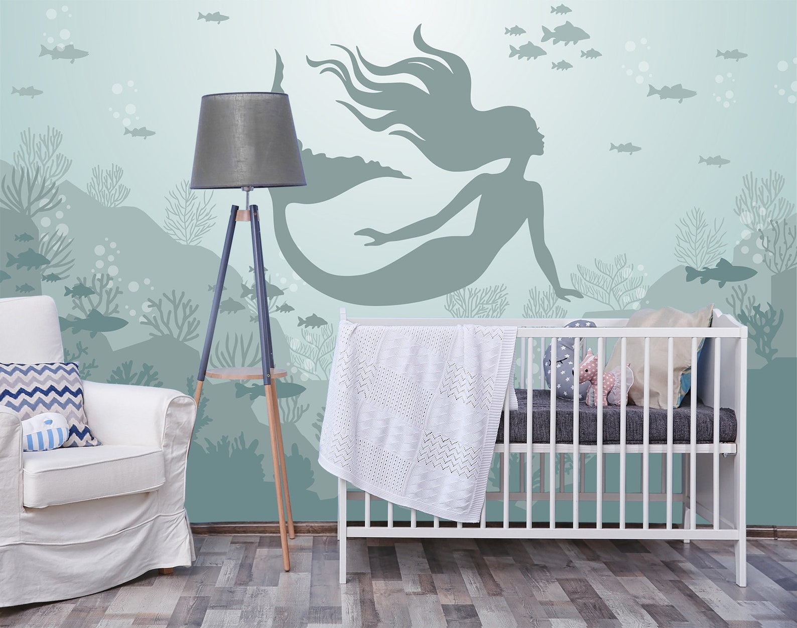 Mermaid Wallpaper Girl Room. Nautical Nursery Wall Decor. Blue - Etsy