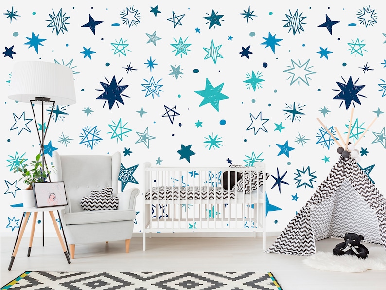 Stars Wallpaper Removable. Handdrawn Style Stars Wall Mural - Etsy