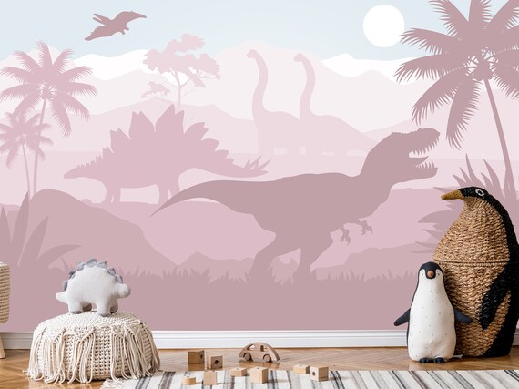Dinosaur Wallpaper Girls Room Jurassic World Large Wall Mural | Etsy