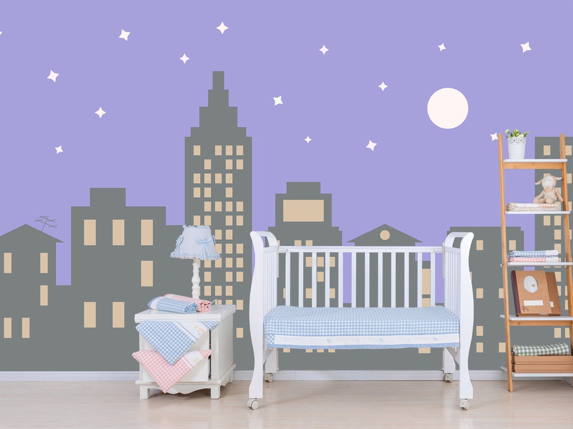 City Skyline Wallpaper Kids / Skyline Silhouette With City - Etsy