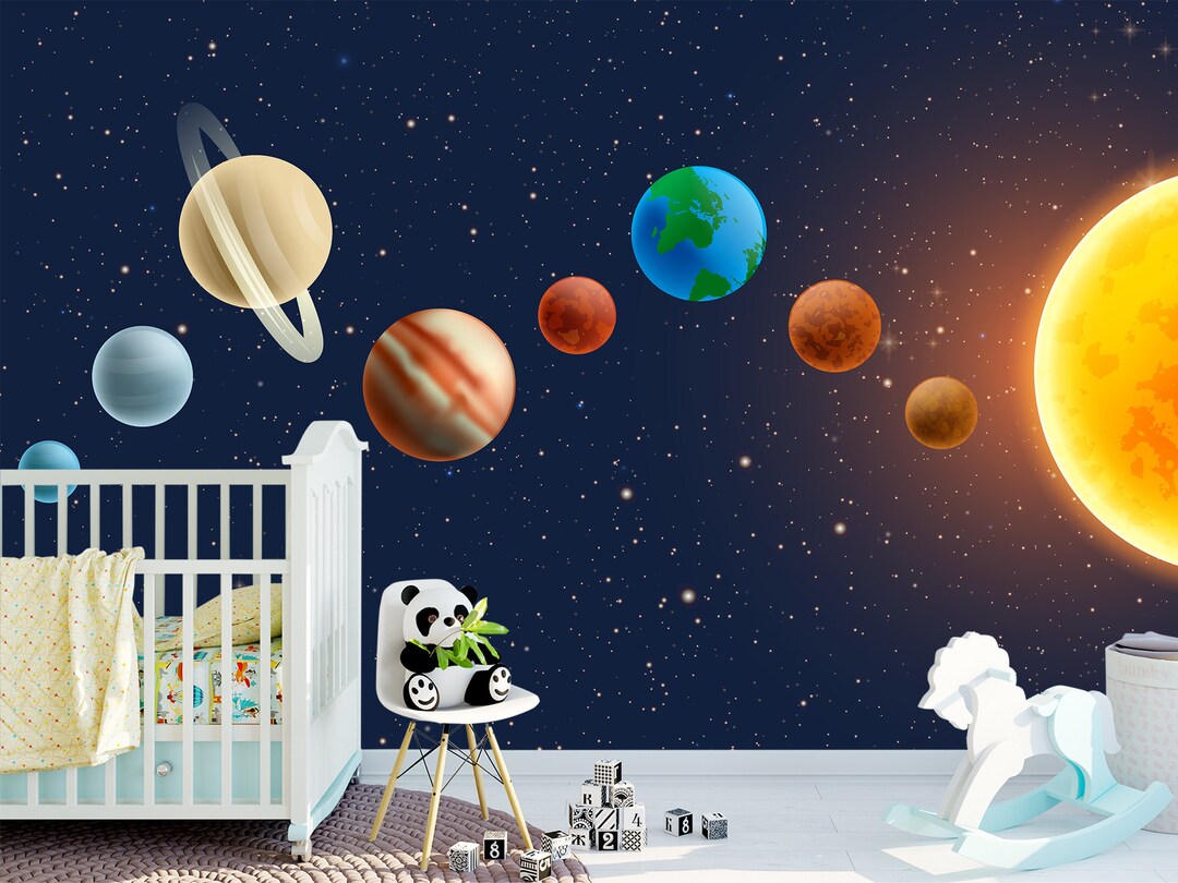 Solar System Wallpaper Nursery, Galaxy Wallpaper Removable, Planet ...