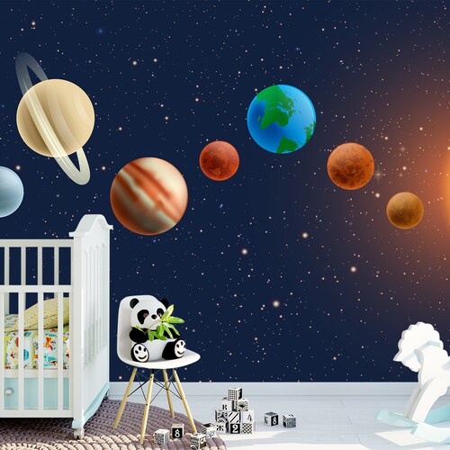 Solar System Wallpaper Nursery Galaxy Wallpaper Removable | Etsy