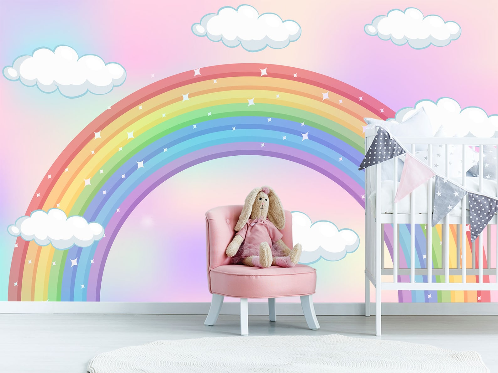 Rainbow Wallpaper with and Clouds Nursery. Colorfull Rainbow | Etsy