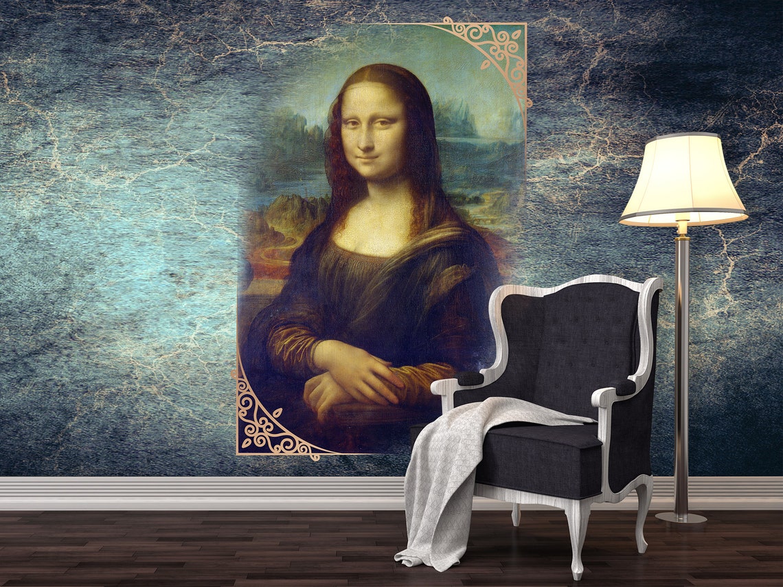 Mona Lisa Wall Mural Large Mona Lisa Reproduction Wallpaper Etsy