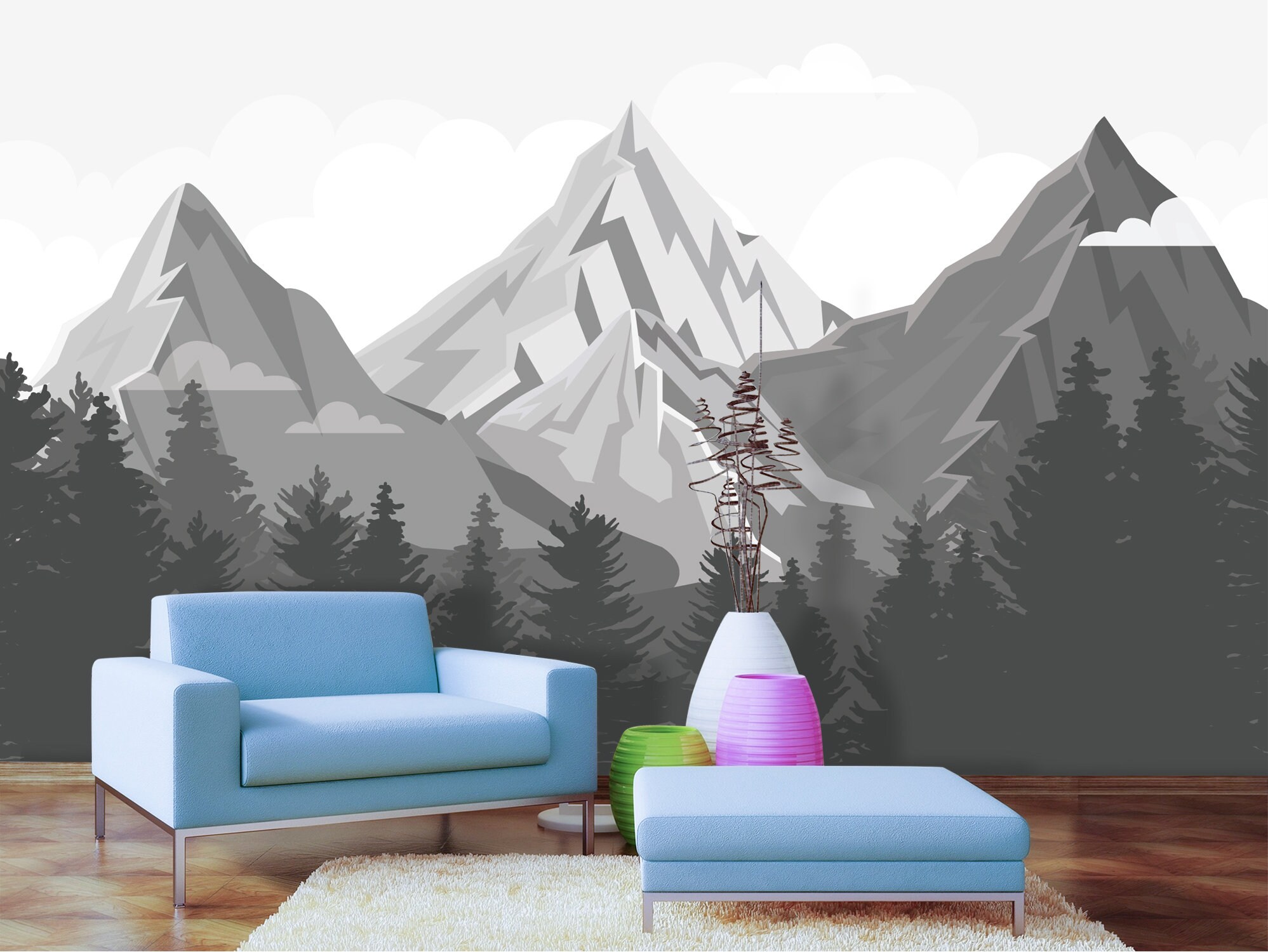 Mountain Peaks Wallpaper Removable Large Mountain Wall Mural - Etsy
