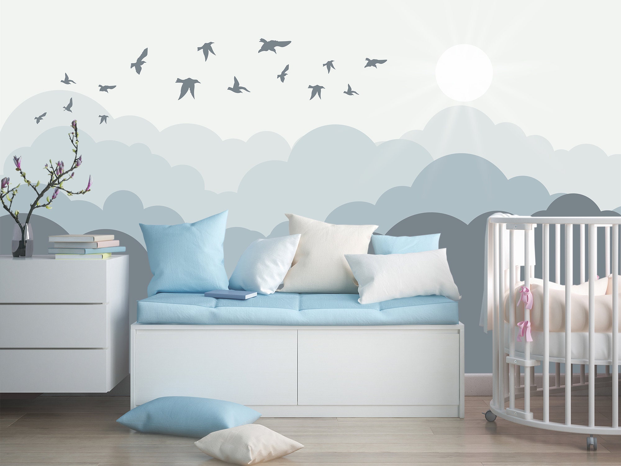 Pastel Color Clouds Wallpaper Baby Boy Nursery. Sky Wallpaper - Etsy