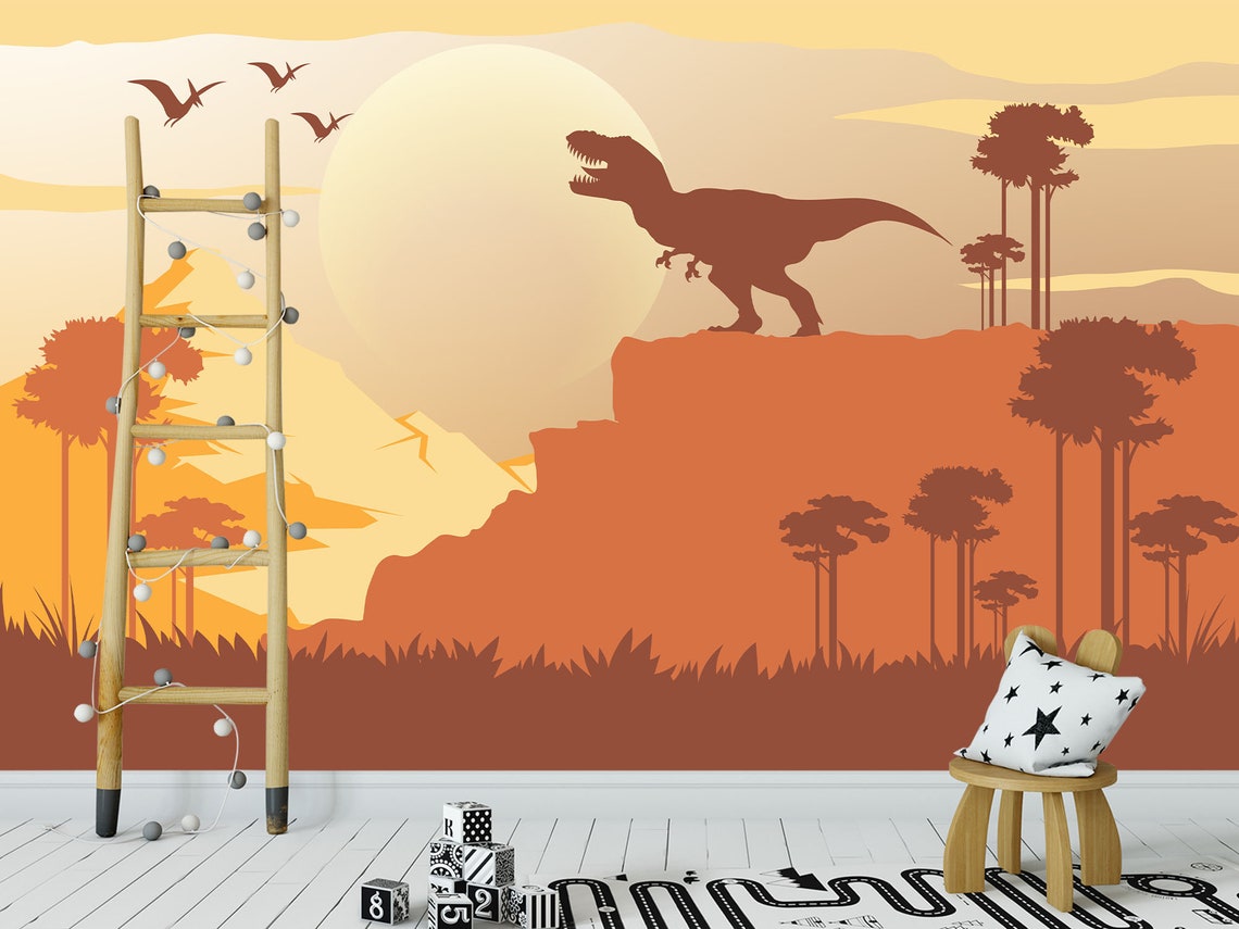 T-rex Wallpaper Art Mural Boys Bedroom Dinosaur Wallpaper | Etsy