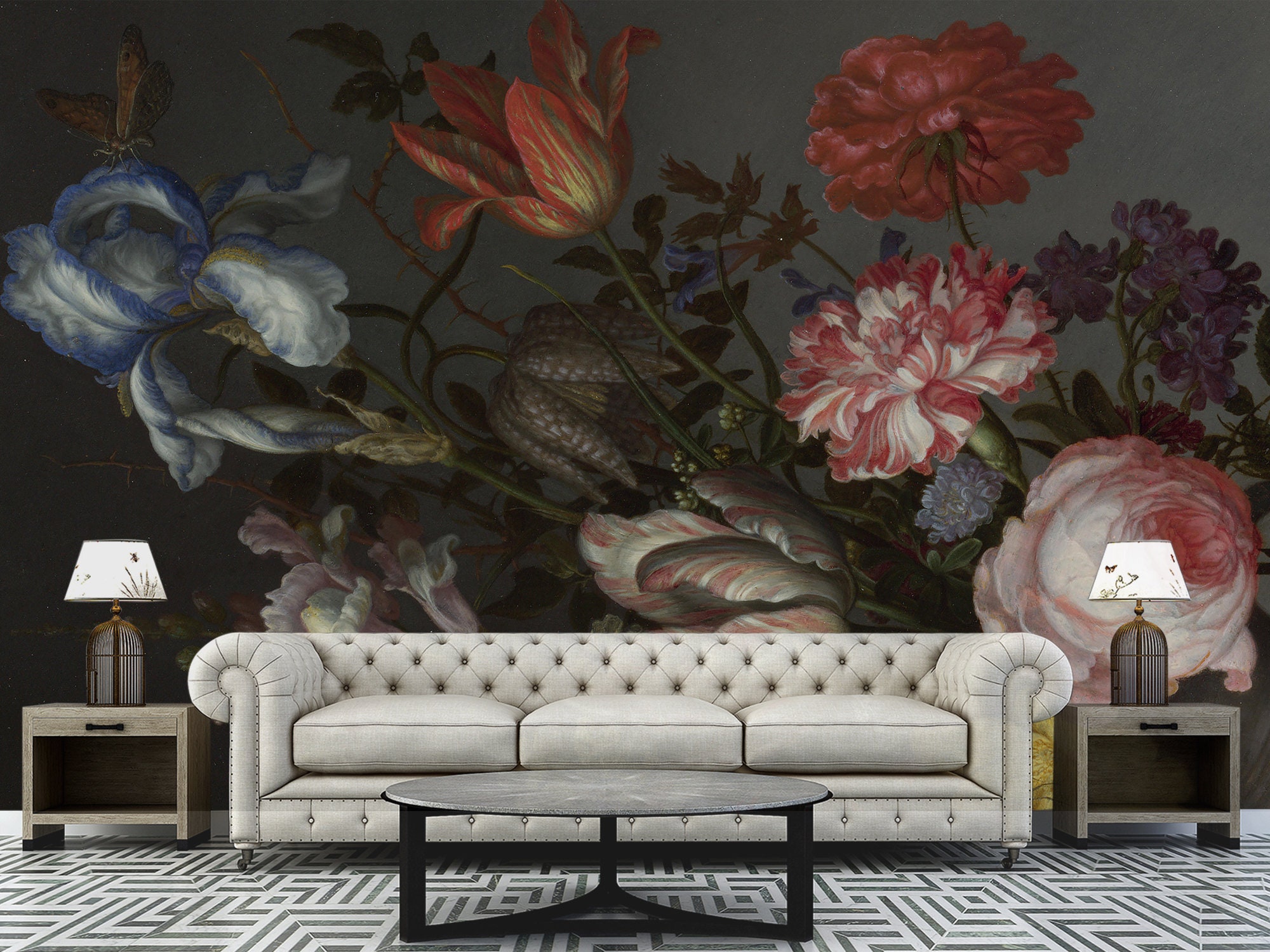 Dutch Floral Wallpaper Dark Floral Peel & Stick Wallpaper - Etsy