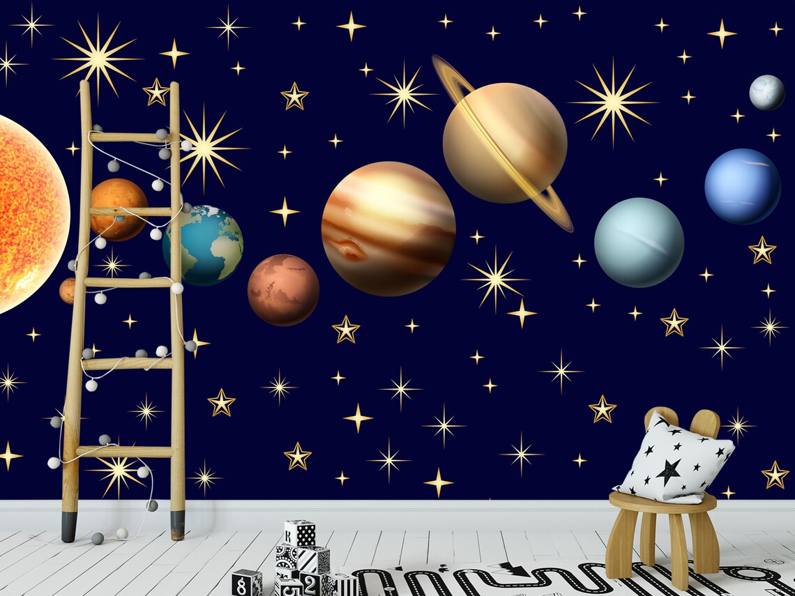Solar System Wallpaper Kids Space Large Wall Mural Nursery - Etsy