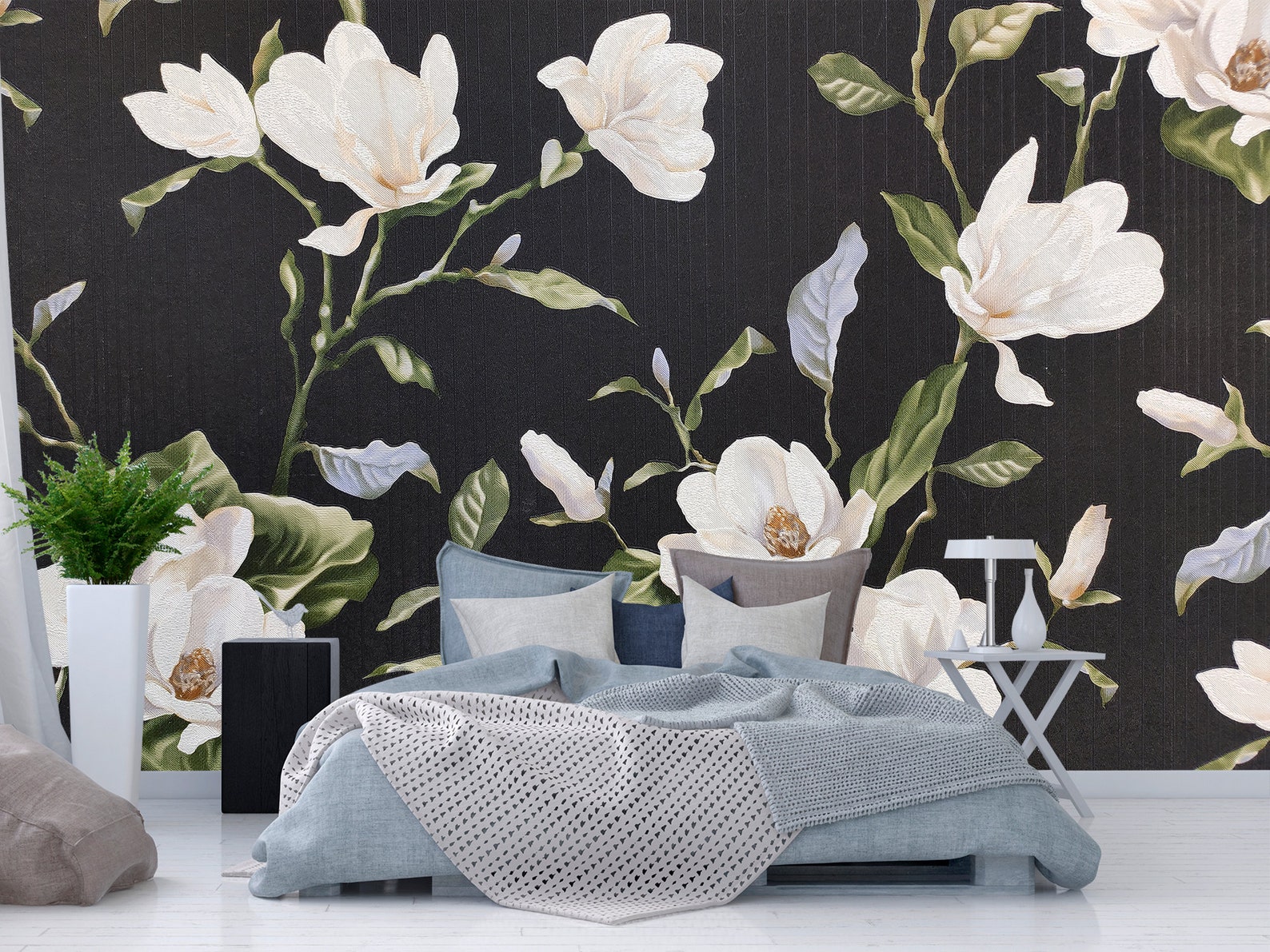 Dark Floral Wallpaper Removable Wallpaper Flowers Black and - Etsy