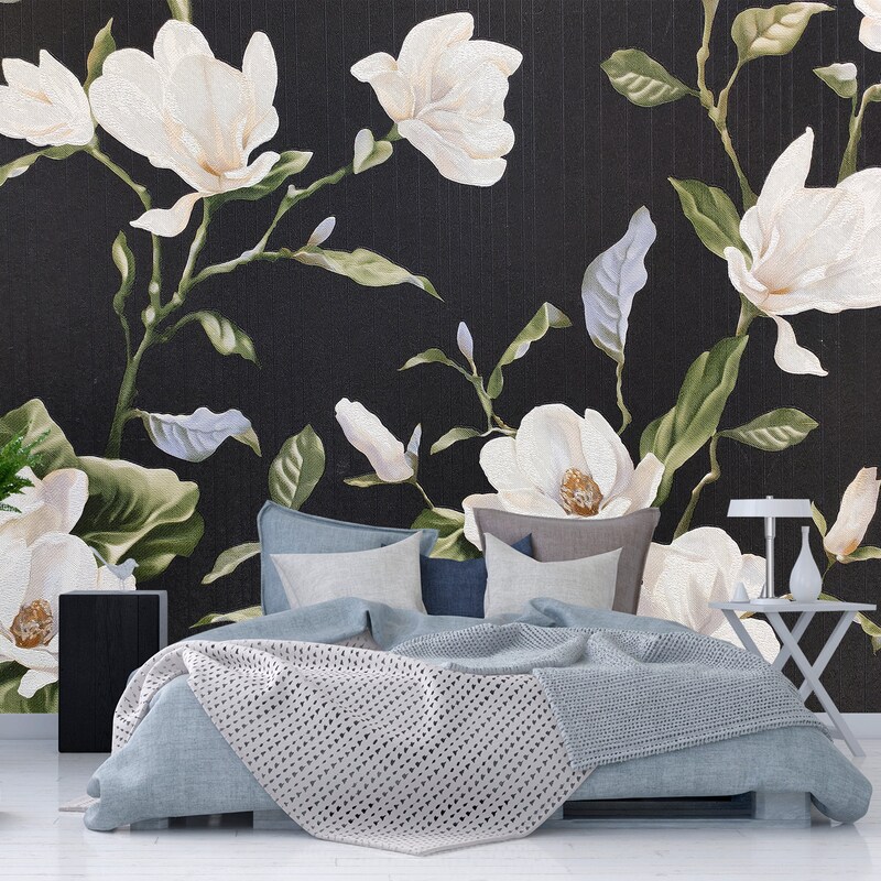 Black Floral Wallpaper - Etsy