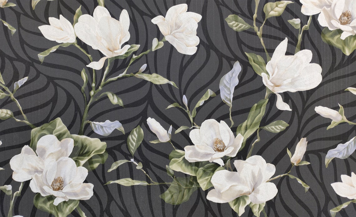 Dark Floral Wallpaper Removable Wallpaper Flowers Black and - Etsy