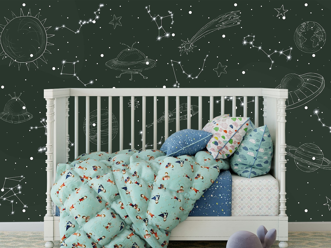 Dark Space Wallpaper Kids. Starry Night Wallpaper Removable. - Etsy