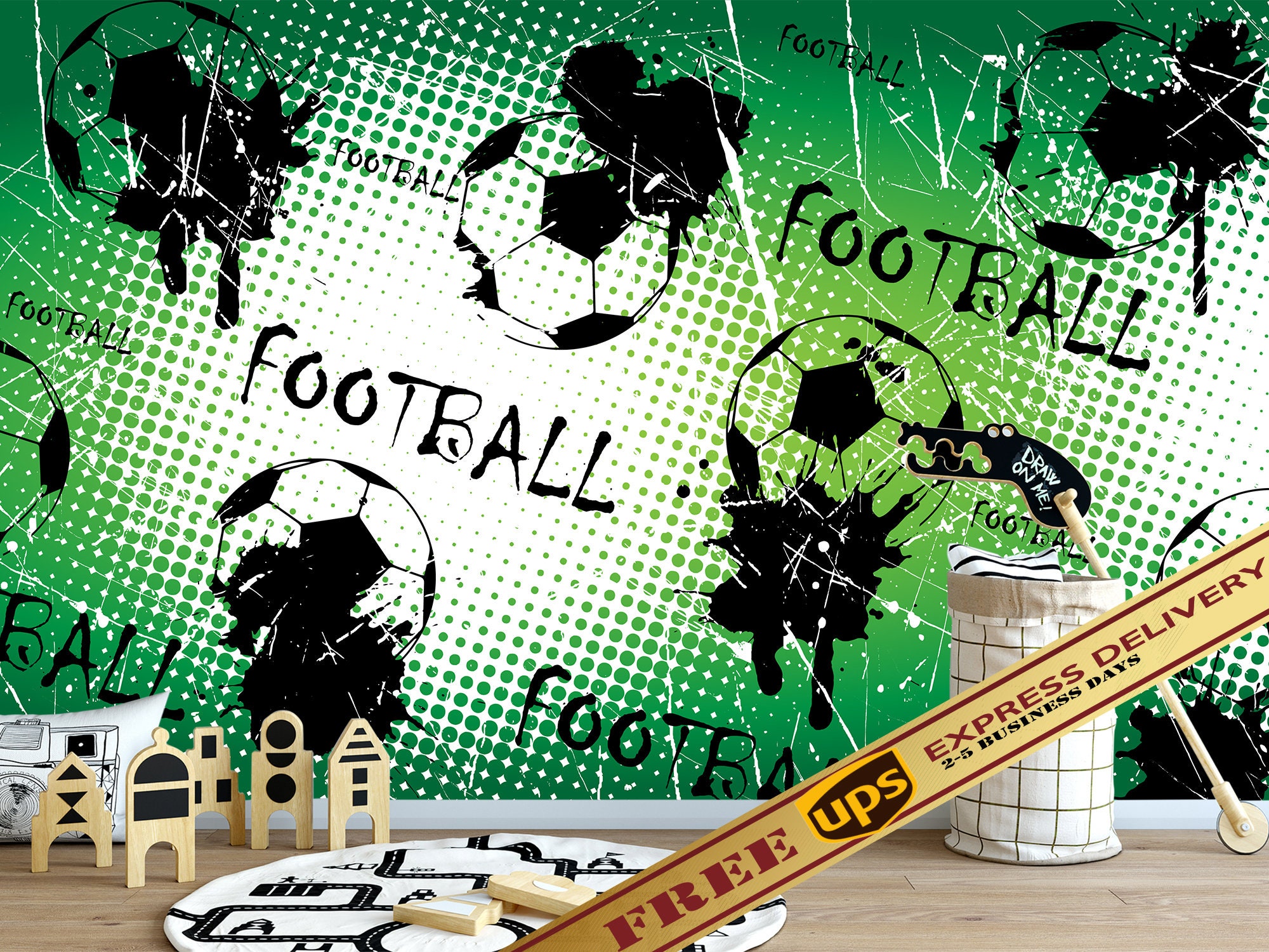 Football Wallpaper Boy Room. Soccer Wall Mural Kids. Dark | Etsy