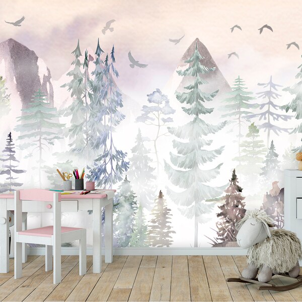 Girl Mountain Nursery Removable Wallpaper - Etsy