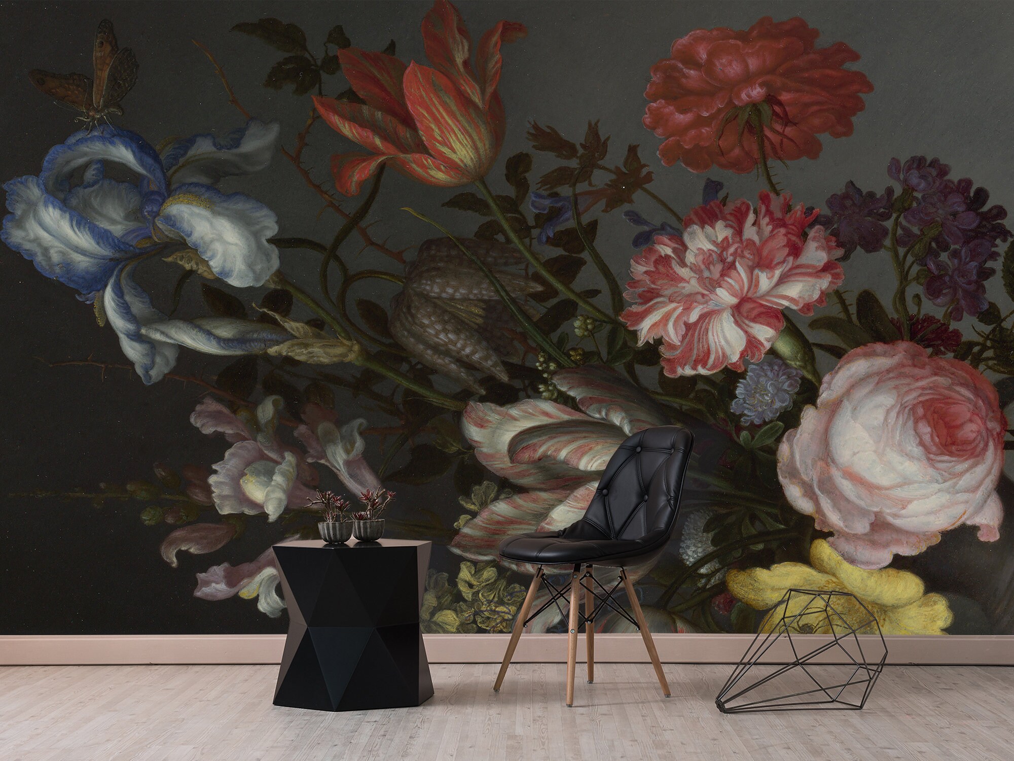 Dutch Floral Wallpaper Dark Floral Peel & Stick Wallpaper | Etsy