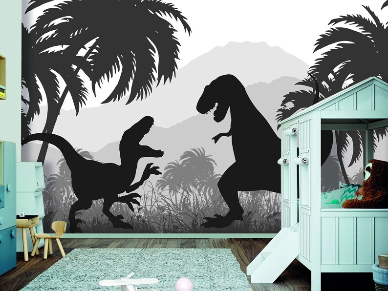 Dinosaur Wallpaper Boys Room Decor T Rex Wallpaper Jurrasic | Etsy