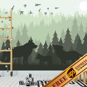 Wolf Family Wallpaper Removable. Wild Wolf Wall Mural Nursery. - Etsy