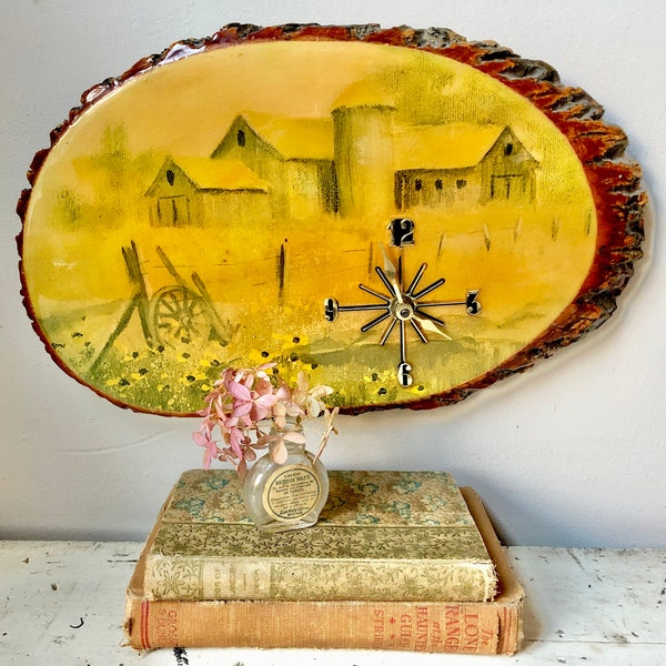 Vintage Wood Slab Clock - Etsy