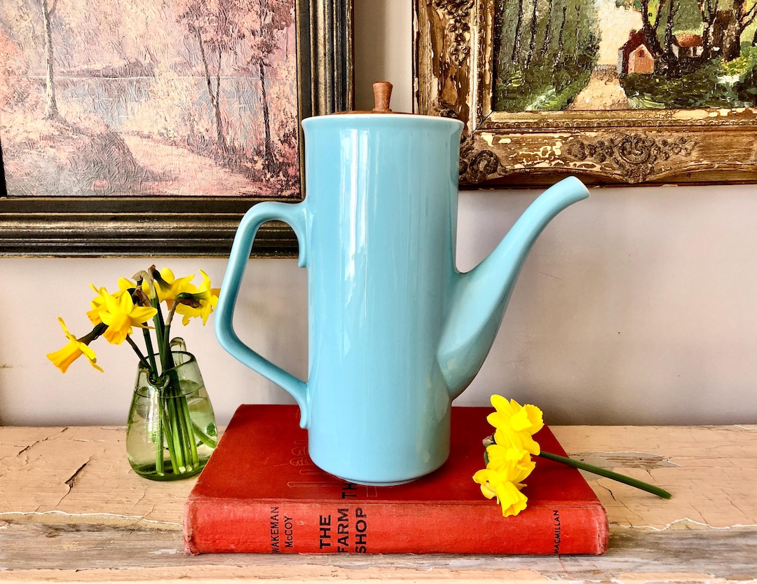 Vintage Mid-century Mod Ceramic Teapot With Wooden Lid - Etsy