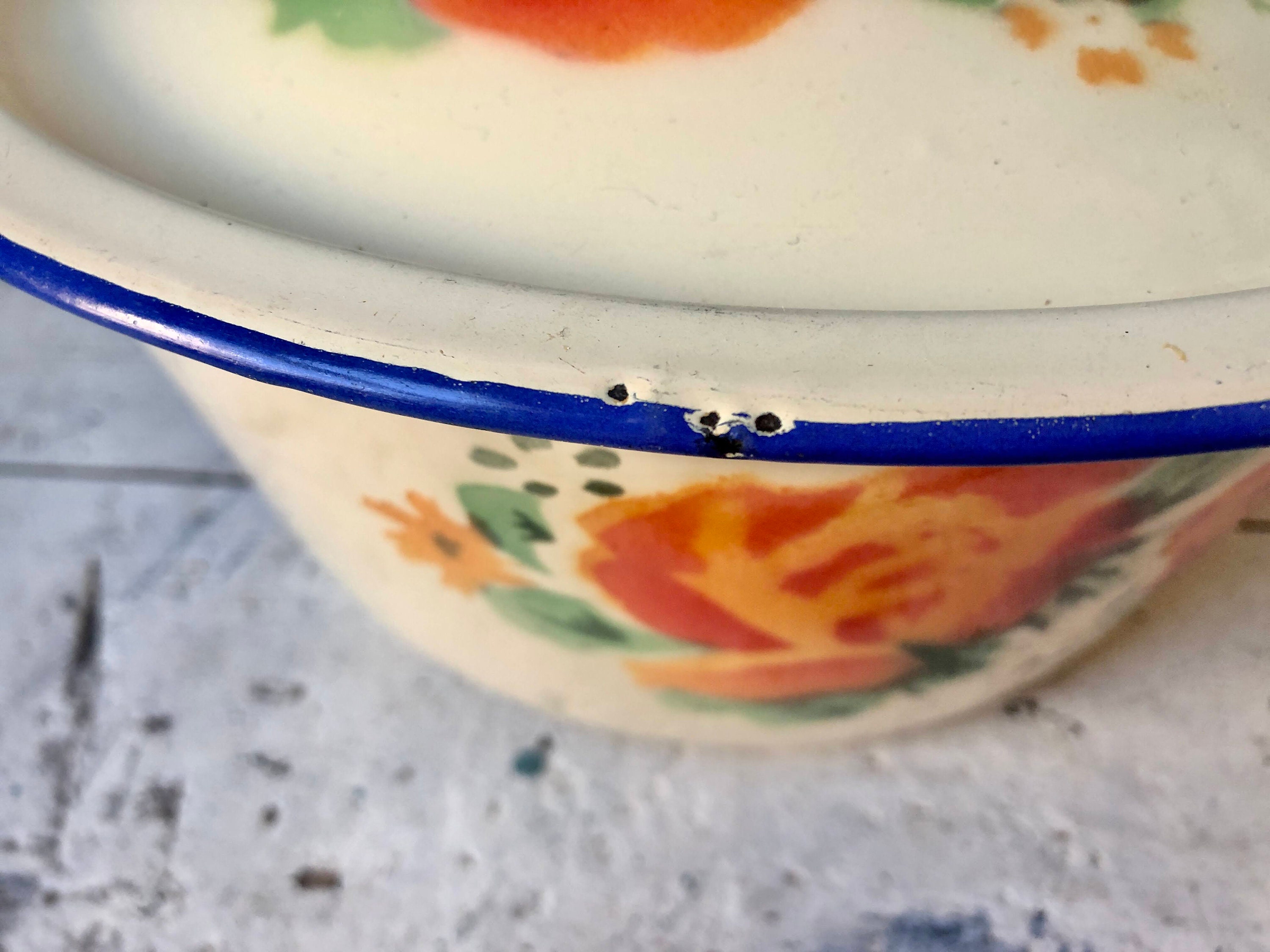Vintage Enamelware Floral Pot With Lid; Butterfly Brand - Etsy