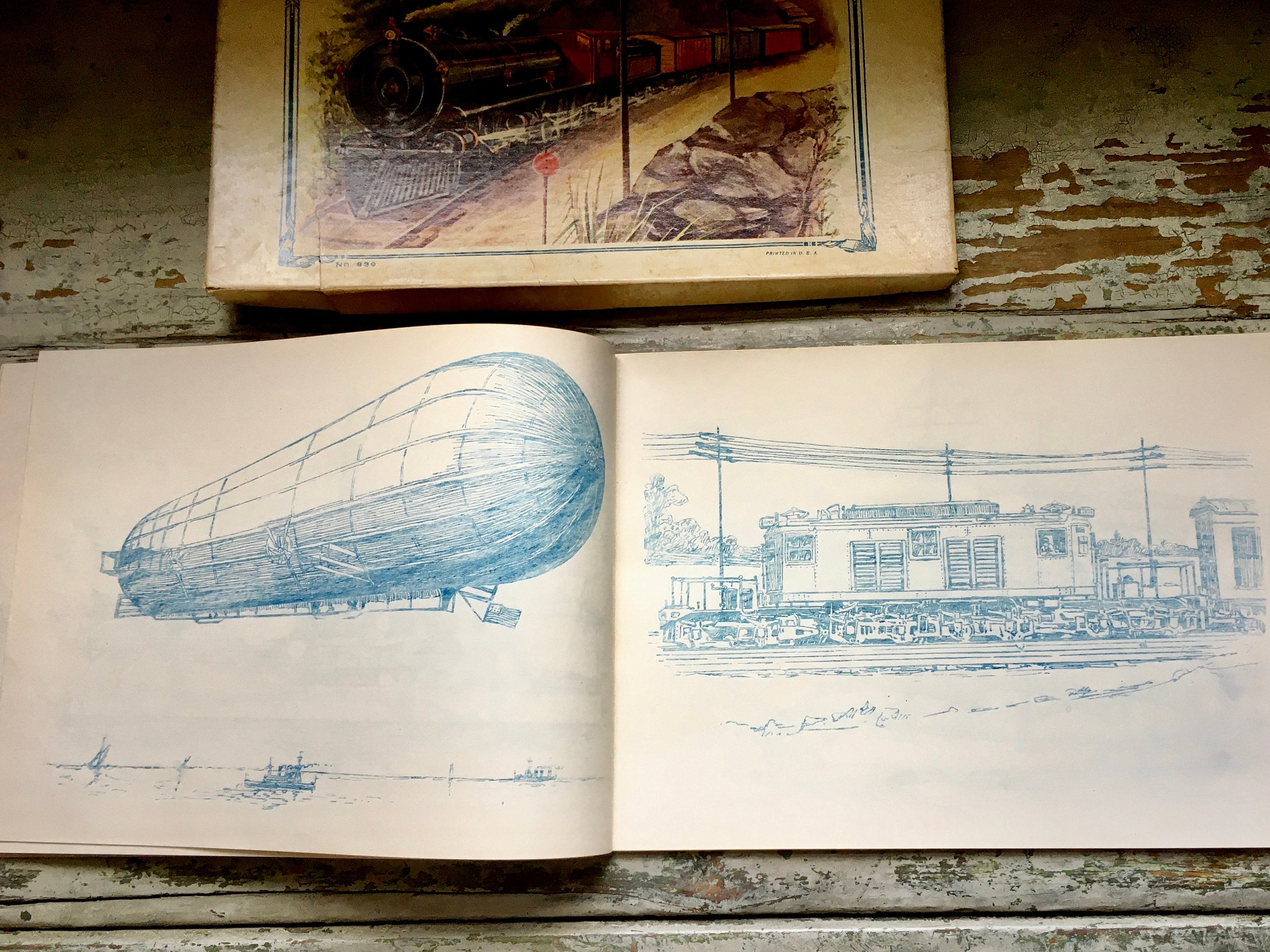 Vintage drawing book of trains ships and other vehicles | Etsy