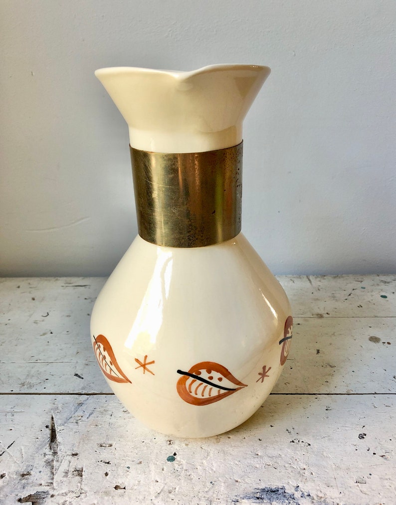 Mid-century Modern Ceramic Carafe With Metal and Wood Handle - Etsy