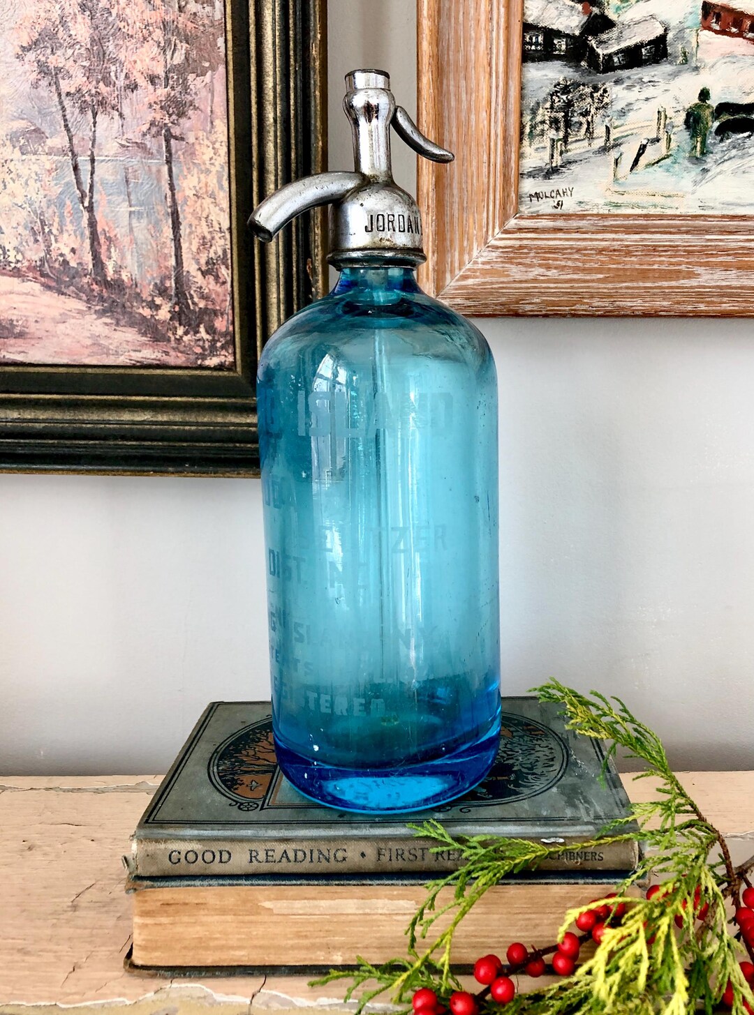 Vintage Blue Glass Seltzer Bottle - Etsy