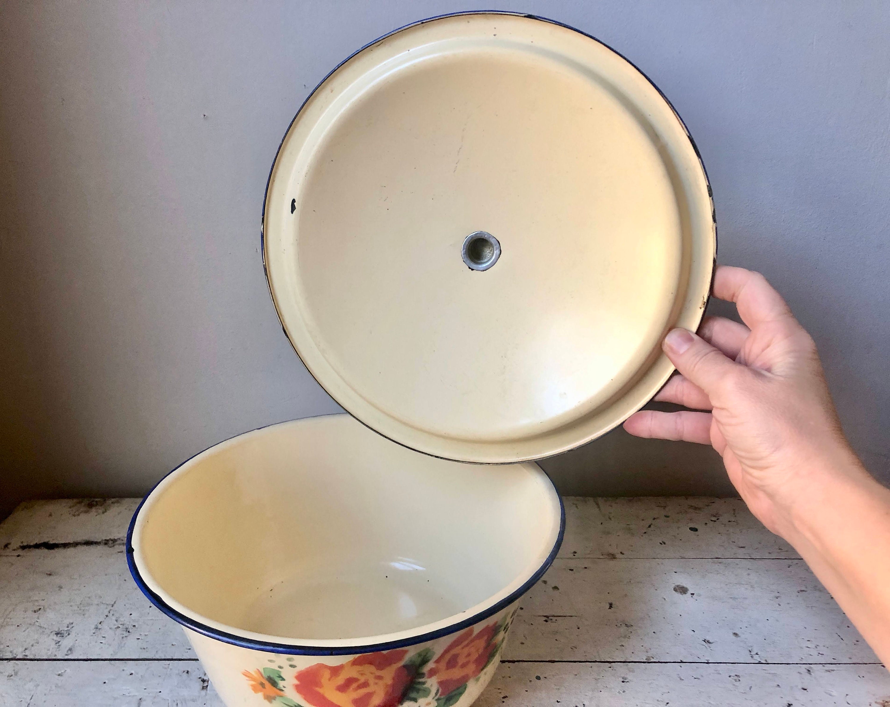 Vintage Enamelware Floral Pot With Lid; Butterfly Brand - Etsy