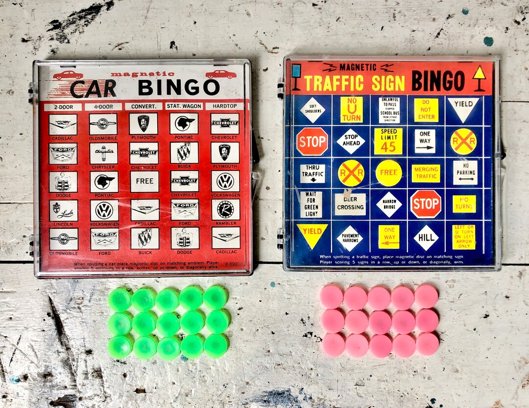 Vintage Magnetic Travel Bingo Games; Car Bingo & Traffic Sign Bingo - Etsy