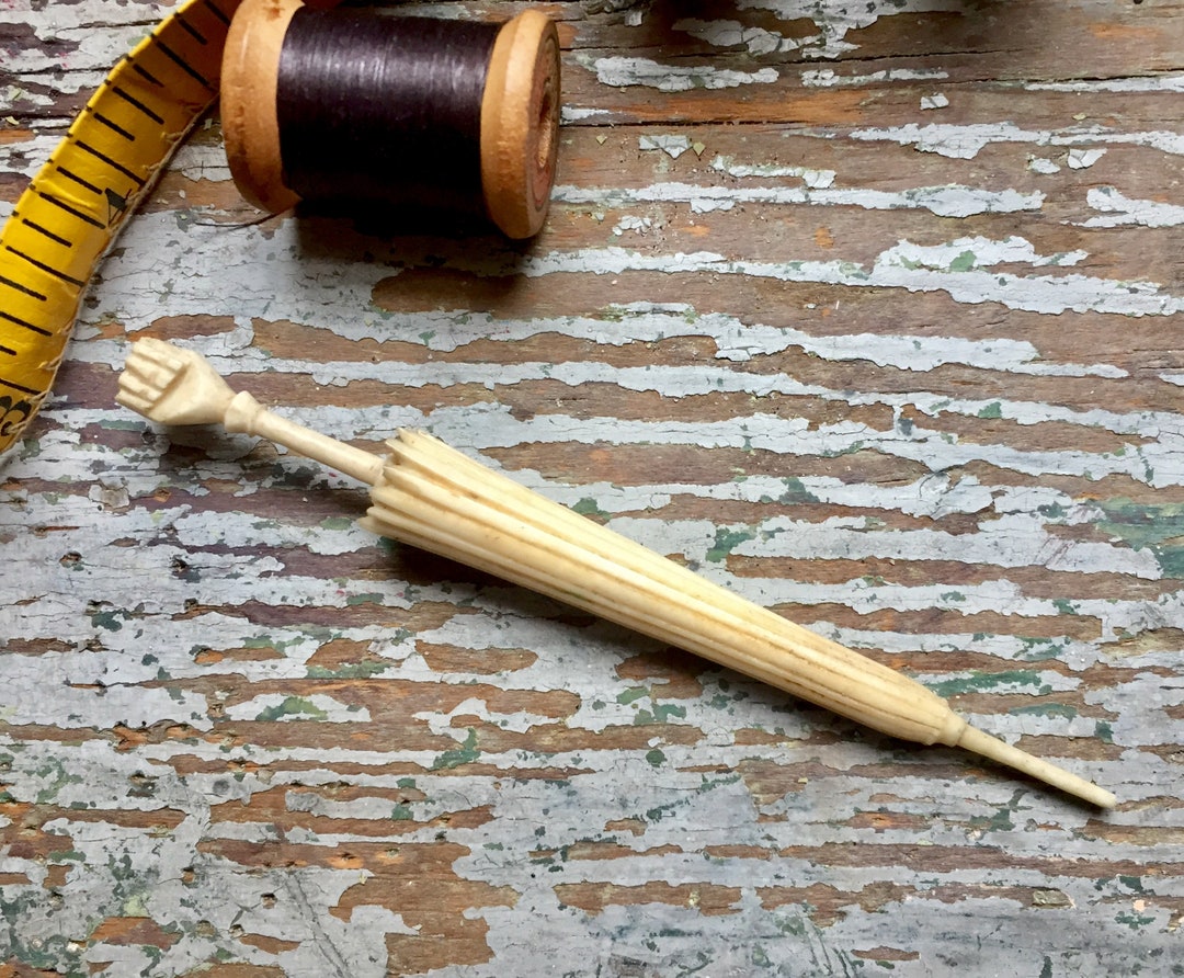 Antique Hand-carved Bone Needle Case; Parasol With Hand - Etsy