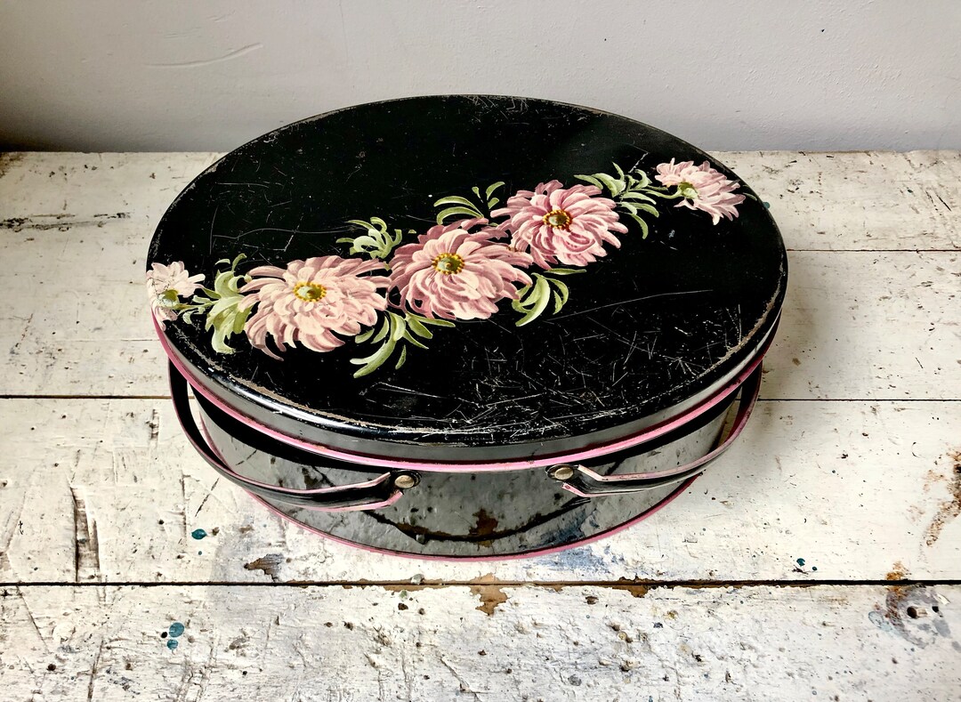 Vintage Oval Floral Tin With Handles - Etsy
