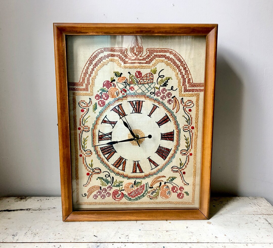 Vintage Clock Cabinet With Embroidered Clock Face - Etsy
