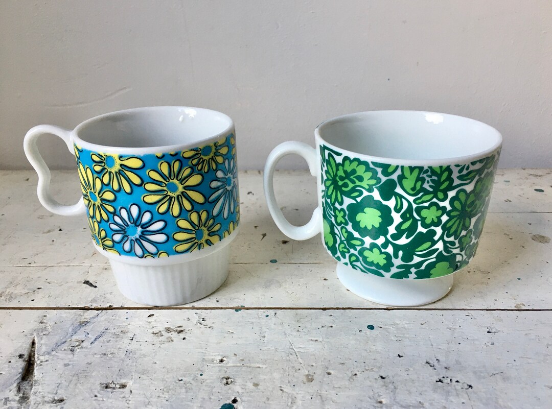 Vintage Porcelain Flower-power Mugs - Etsy