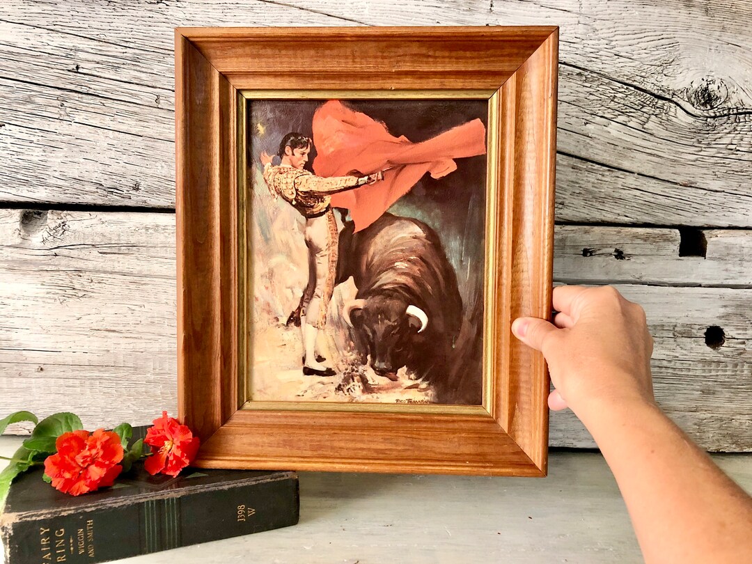 Vintage Framed Matador Print by Rico Tomaso - Etsy