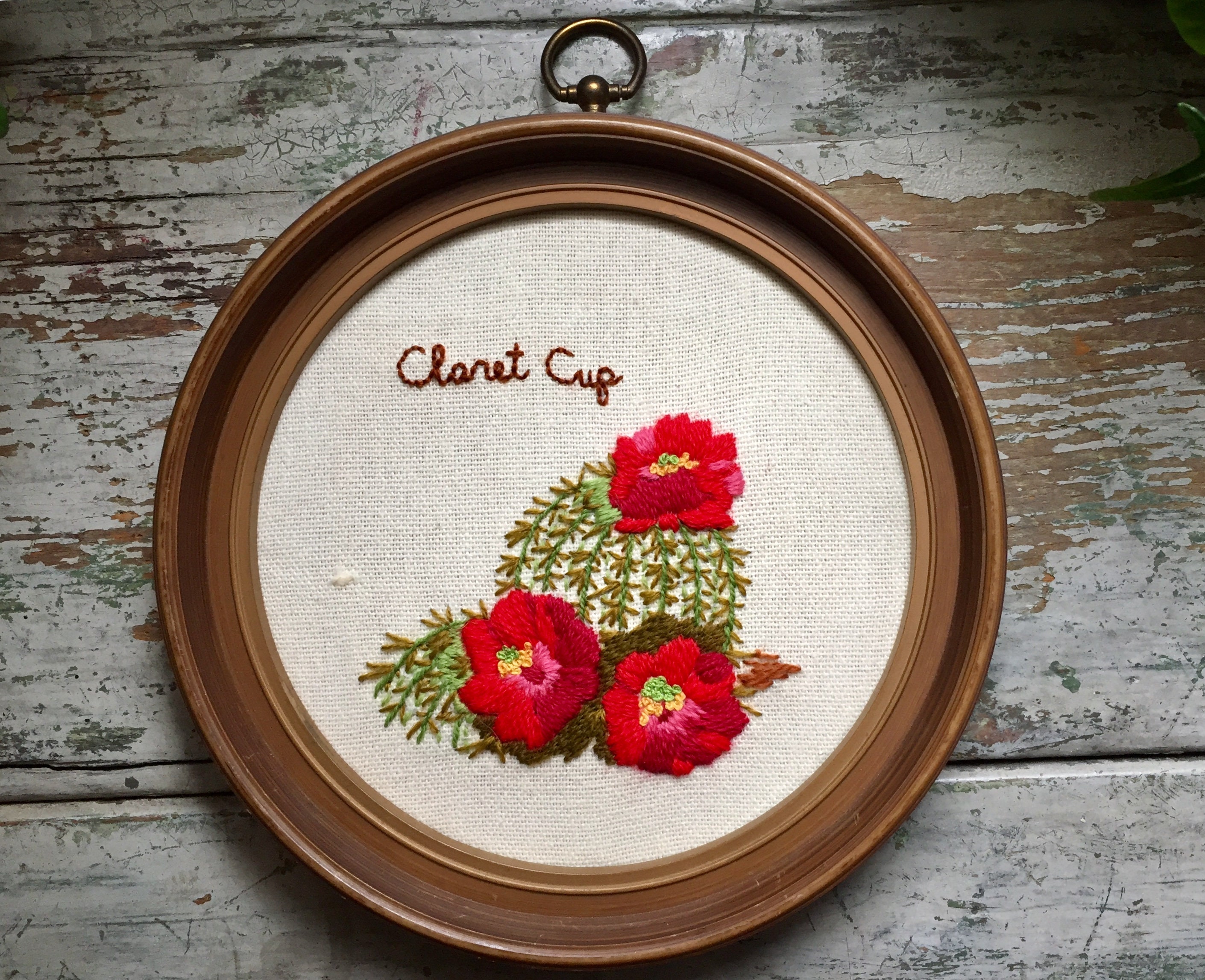 Crewel Embroidery of a Claret Cup Cactus; Spinnerin Stitchery - Etsy