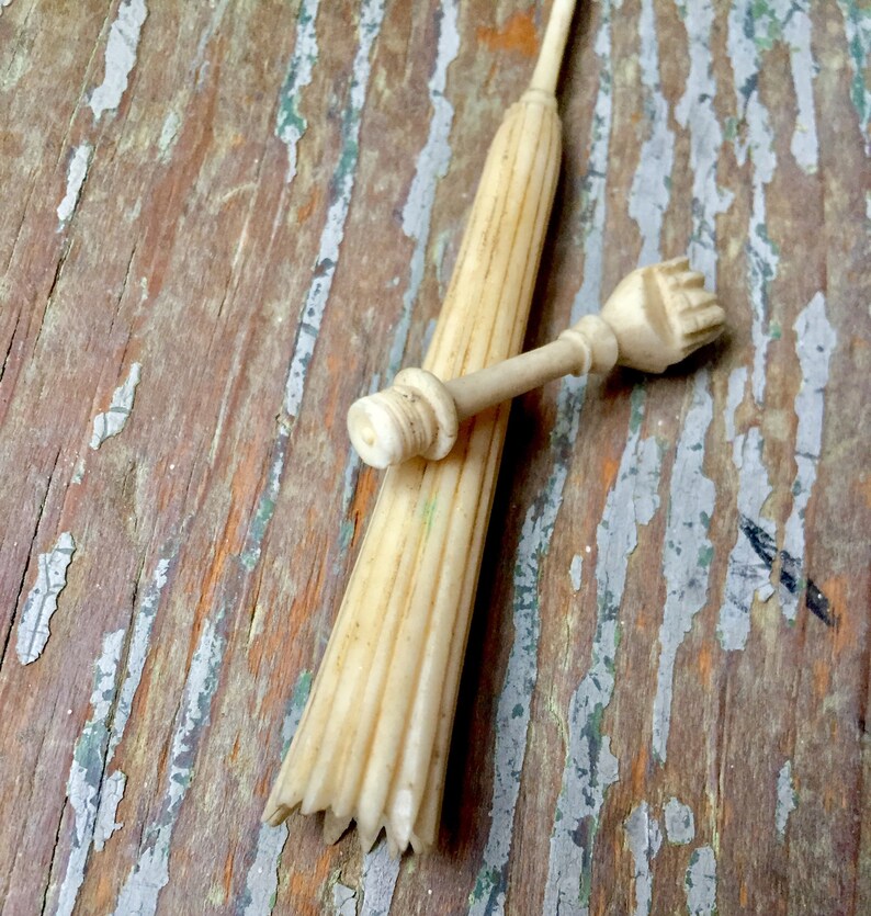 Antique Hand-carved Bone Needle Case Parasol With Hand - Etsy