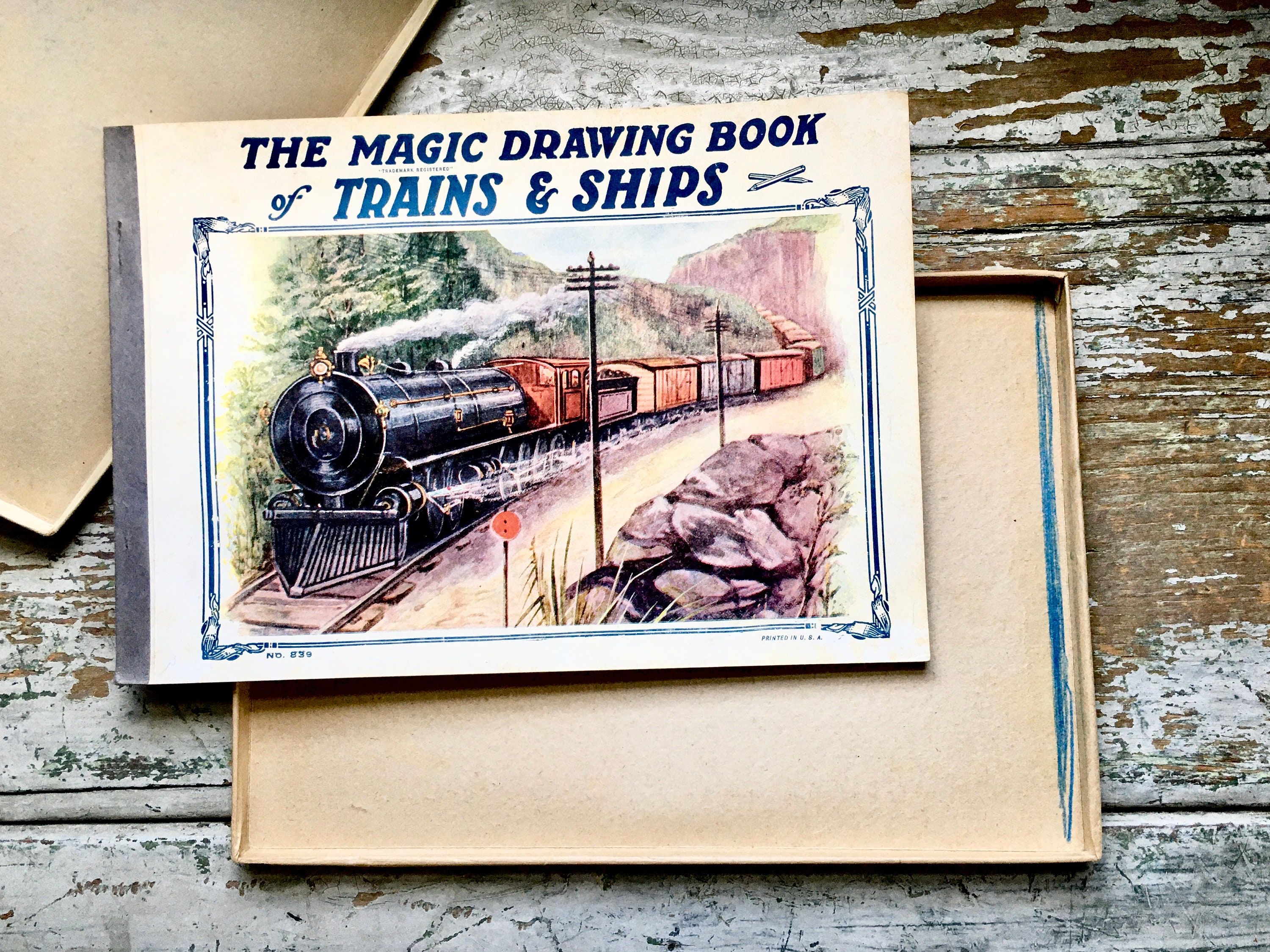 Vintage drawing book of trains ships and other vehicles | Etsy