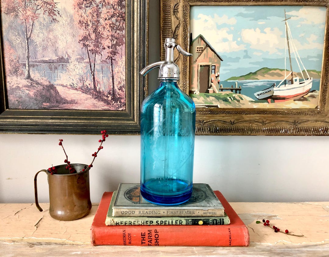 Vintage Blue Glass Seltzer Bottle - Etsy
