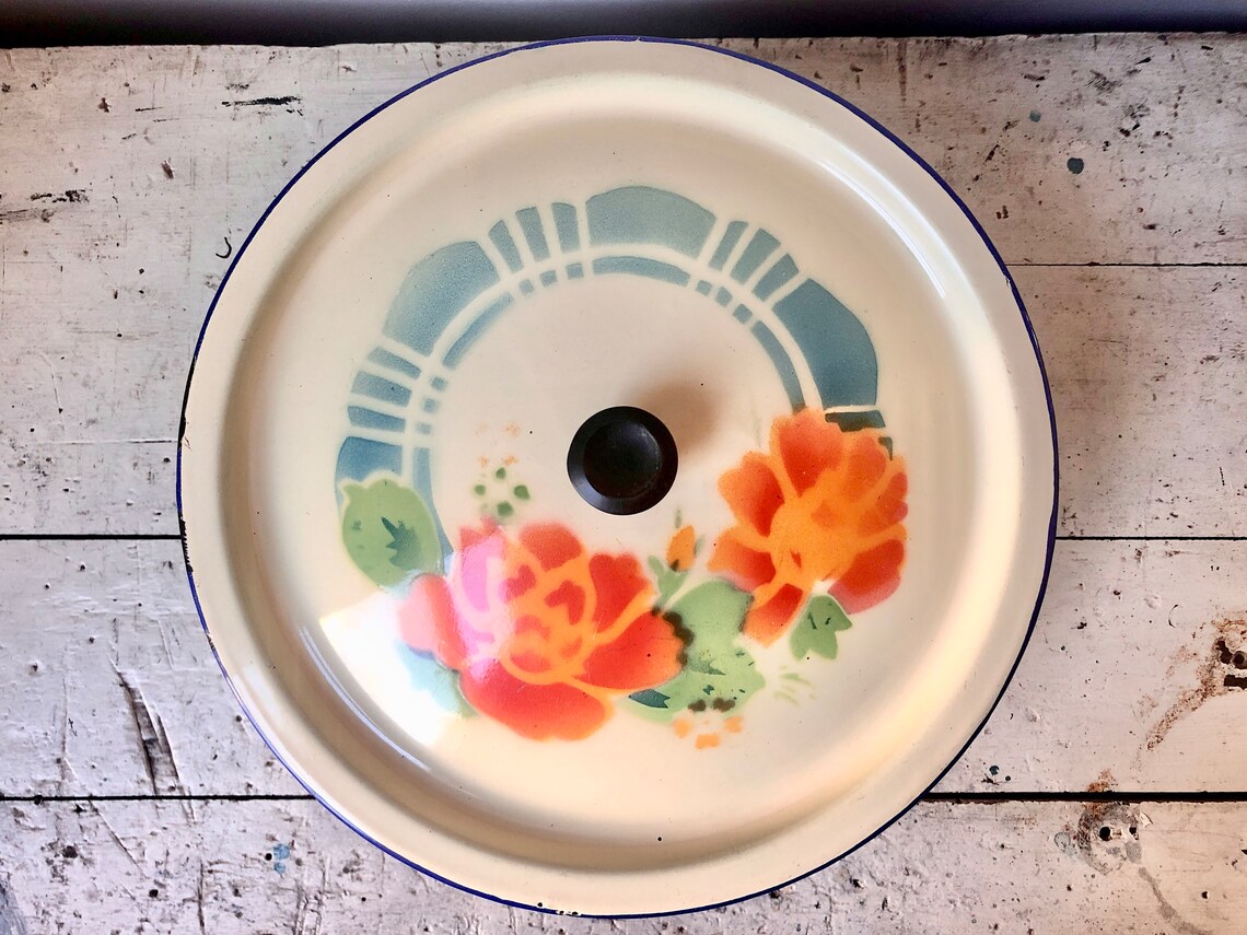 Vintage Enamelware Floral Pot With Lid; Butterfly Brand - Etsy